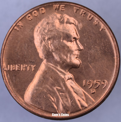 1959 D Lincoln Memorial Penny Brilliant Uncirculated (BU) Cent Red Coin ...