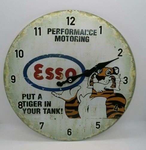 Esso Tiger Performance Motoring Glass Wall Clock 30 cm Man Cave Garage ...