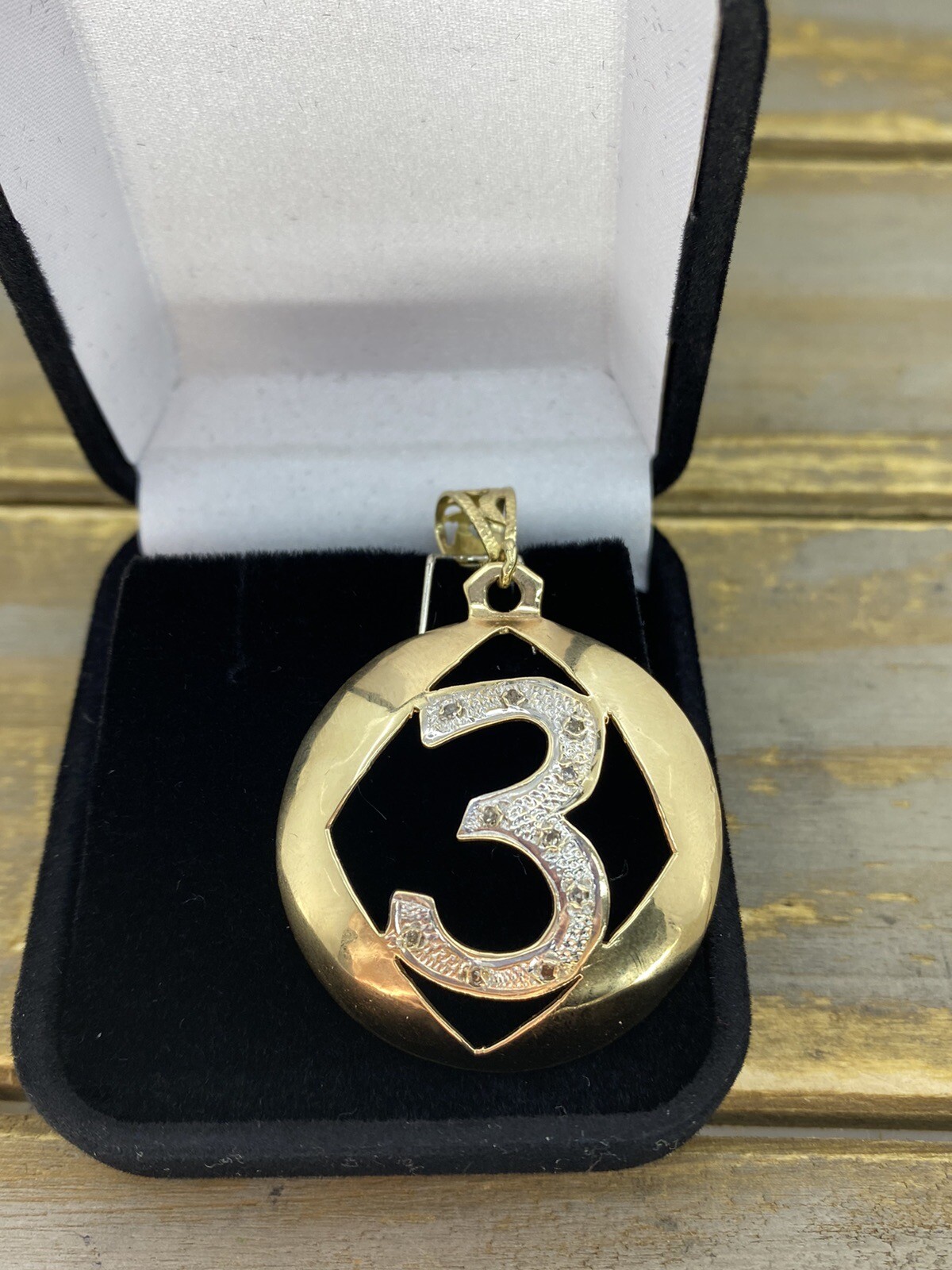 14kt Yellow Gold Two Tone Number 3 Diamond Pendant - Gem