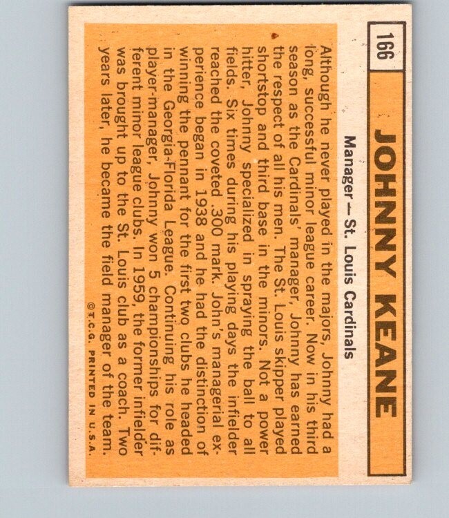1963 TOPPS BASEBALL #166 JOHNNY KEANE NRMT MH | eBay