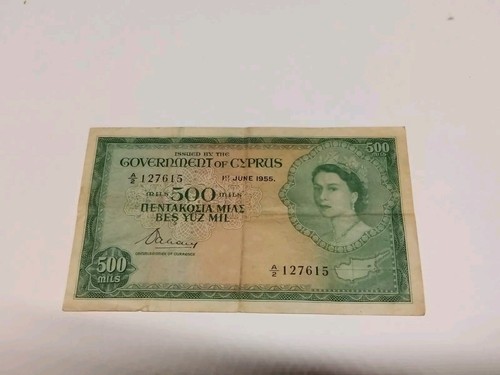 Government Of Cyprus 500mils Paper Bank Note- 1950s - RARE-Queen ...