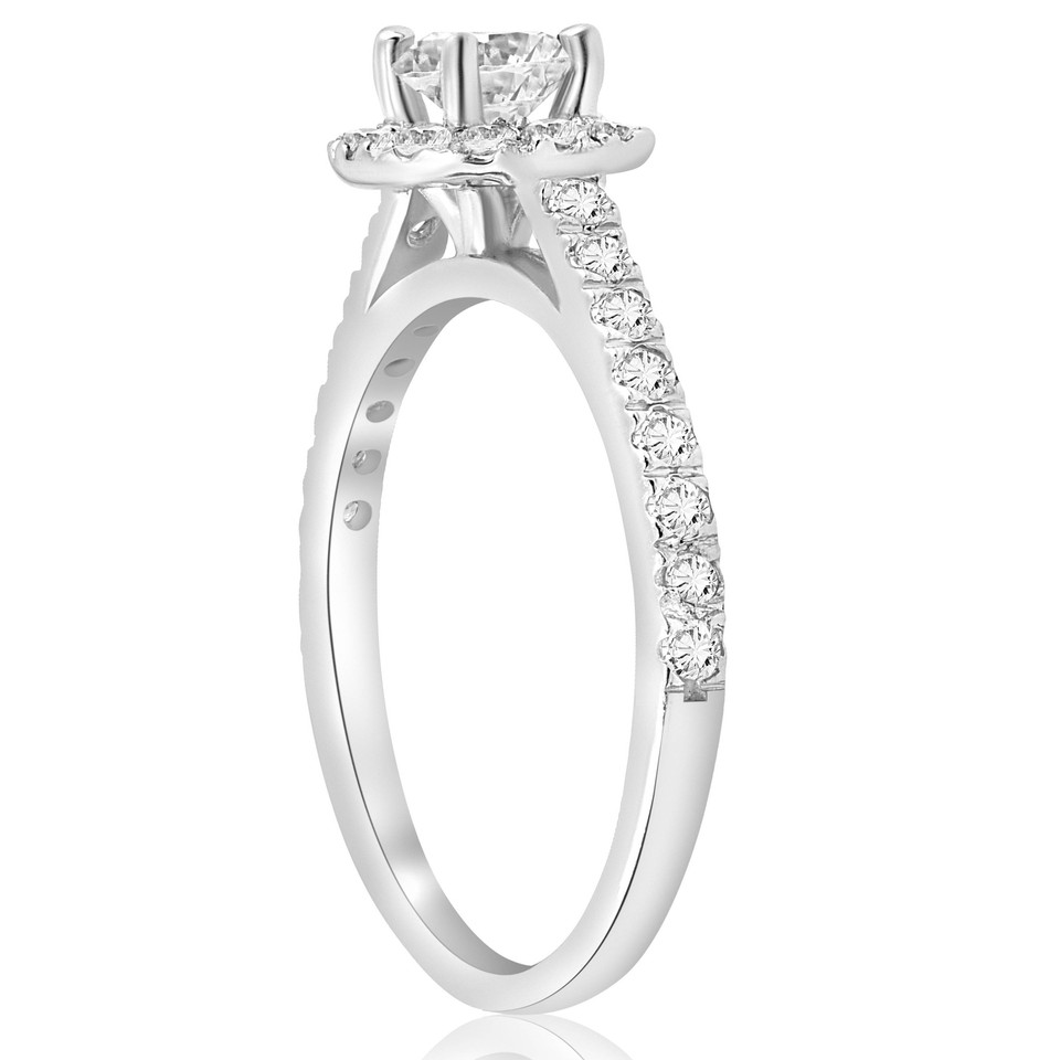 3/4ct Round Diamond Halo Engagement Ring (3/8ct center) 14K White Gold ...