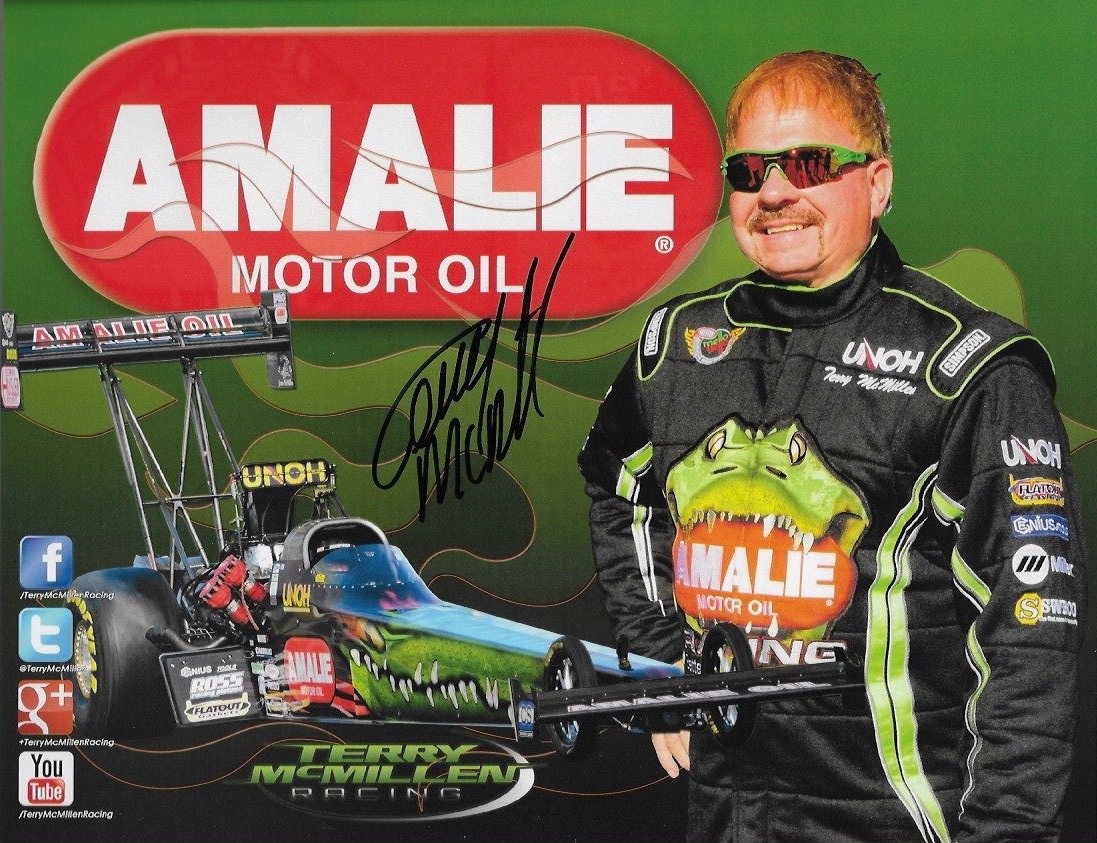 SIGNED 2013 TERRY MCMILLEN "AMALIE MOTOR OIL" NHRA TOP FUEL HANDOUT ...