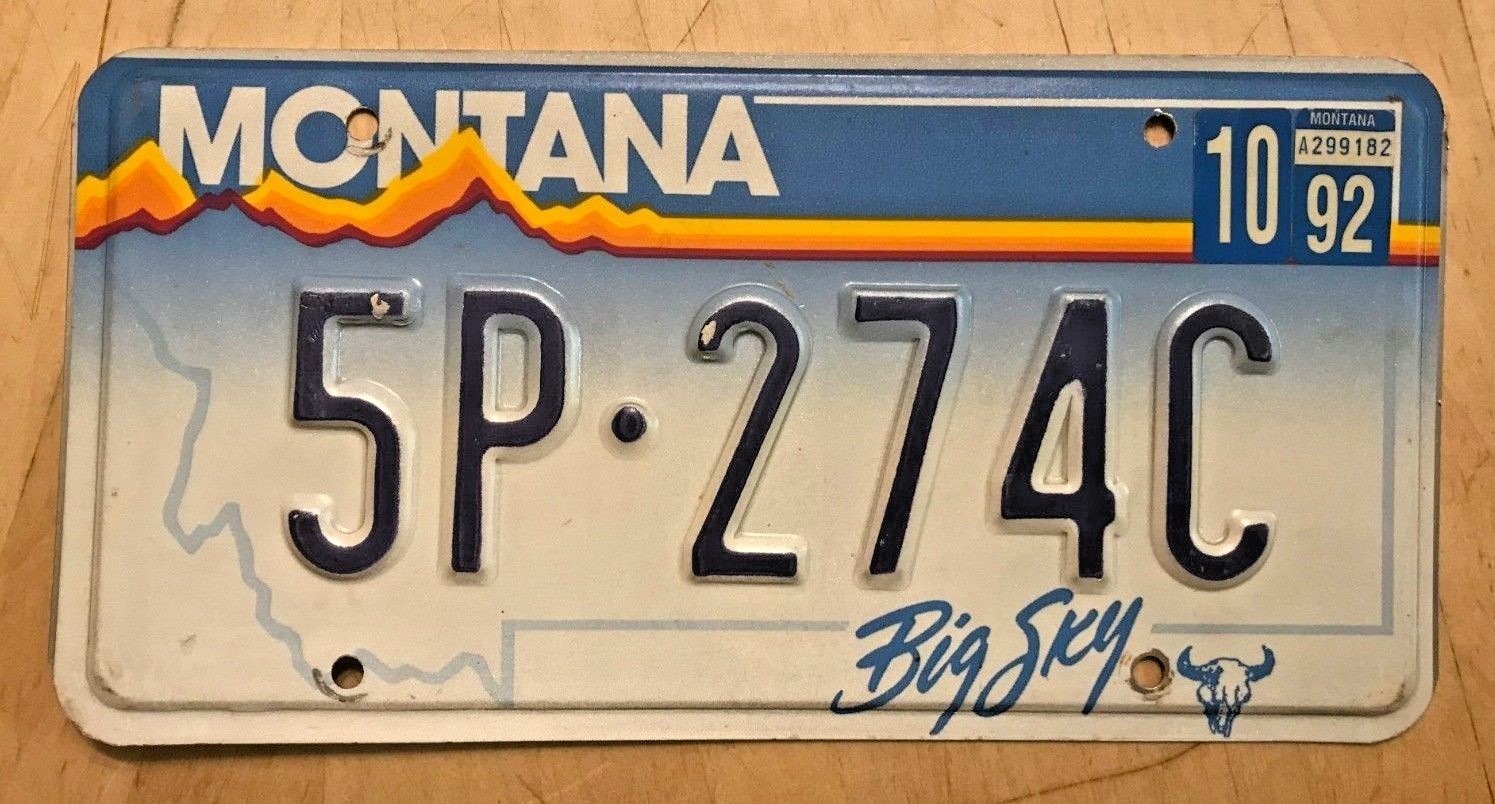 1992 MONTANA PASSENGER AUTO GRAPHIC LICENSE PLATE " 5P 274 C " MT 92 ...