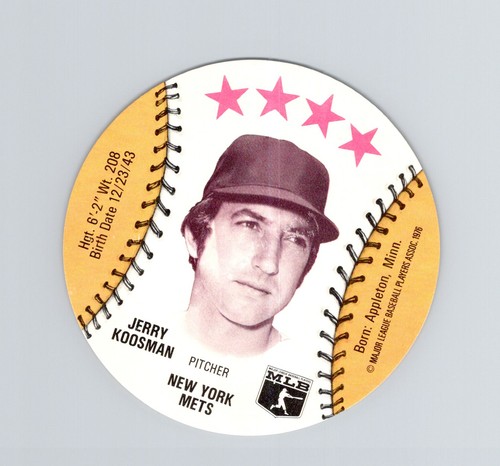 1976 MSA Disc Jerry Koosman Mets ORBAKER'S Ice Cream Promo Lid | eBay
