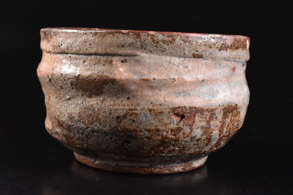 R1283: Japanese Old Seto-ware glay glaze Brush marks Muffle painting ...