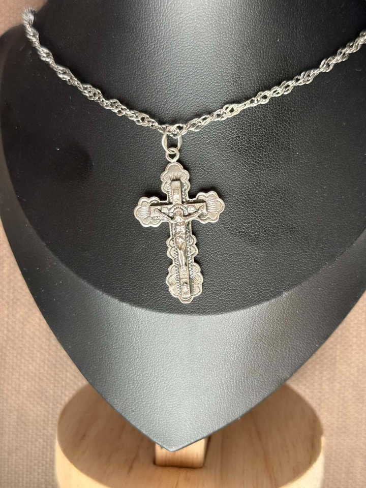 Antique Necklace Cross Jesus Silver 925 Pendant Christian Amulet Chain ...