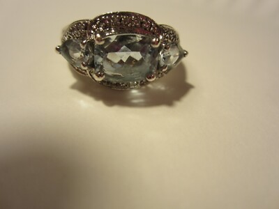 QVC , Genuine AQUAMARINE AND DIAMOND STERLING RING, SIZE 7, 6.3 GRAMS ...