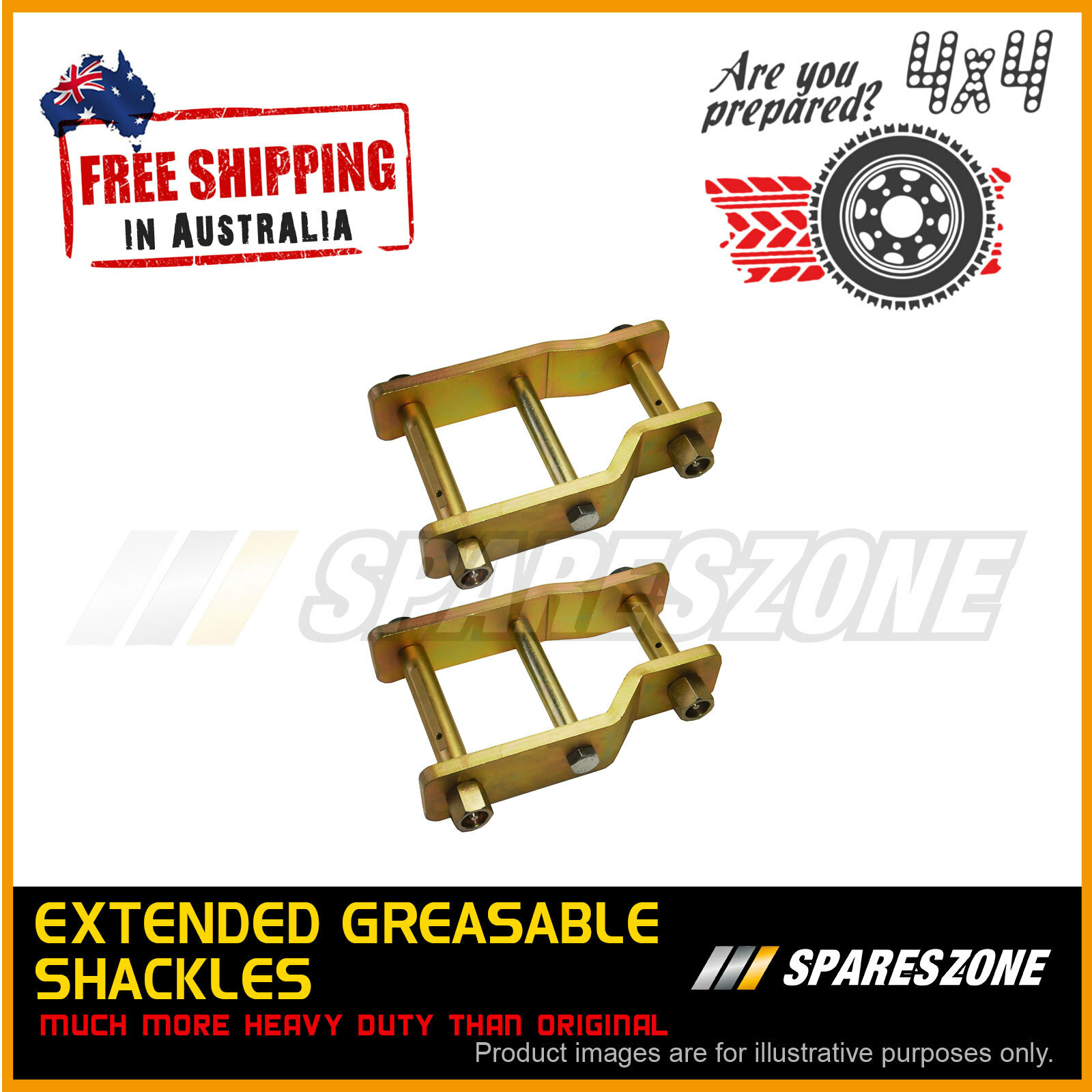 Pair Rear 2" 50mm Extended Greasable Shackles for Ford Ranger PX1 PX2 ...