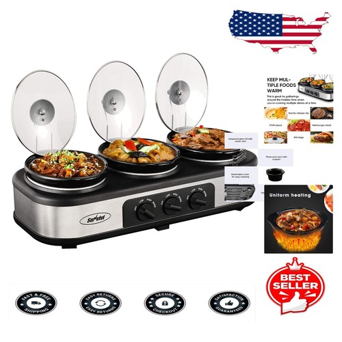 Triple Slow Cooker Buffet Server: 3-Section 4.5 Quart Ceramic ...