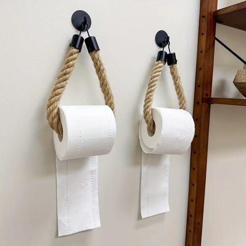 Hemp Rope Wall Mounted Rack Punchless Tissue Holder Toilet Paper Roll ...