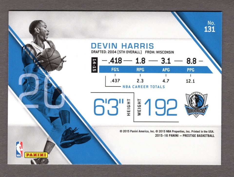 2015-16 PANINI PRESTIGE DEVIN HARRIS CARD #131 **NM-MT** DALLAS ...