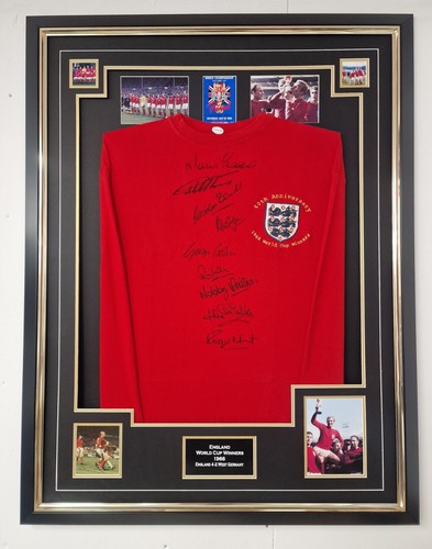 England 1966 SIGNED Shirt Autograph JERSEY by 10 and Signed Bobby Moore ...