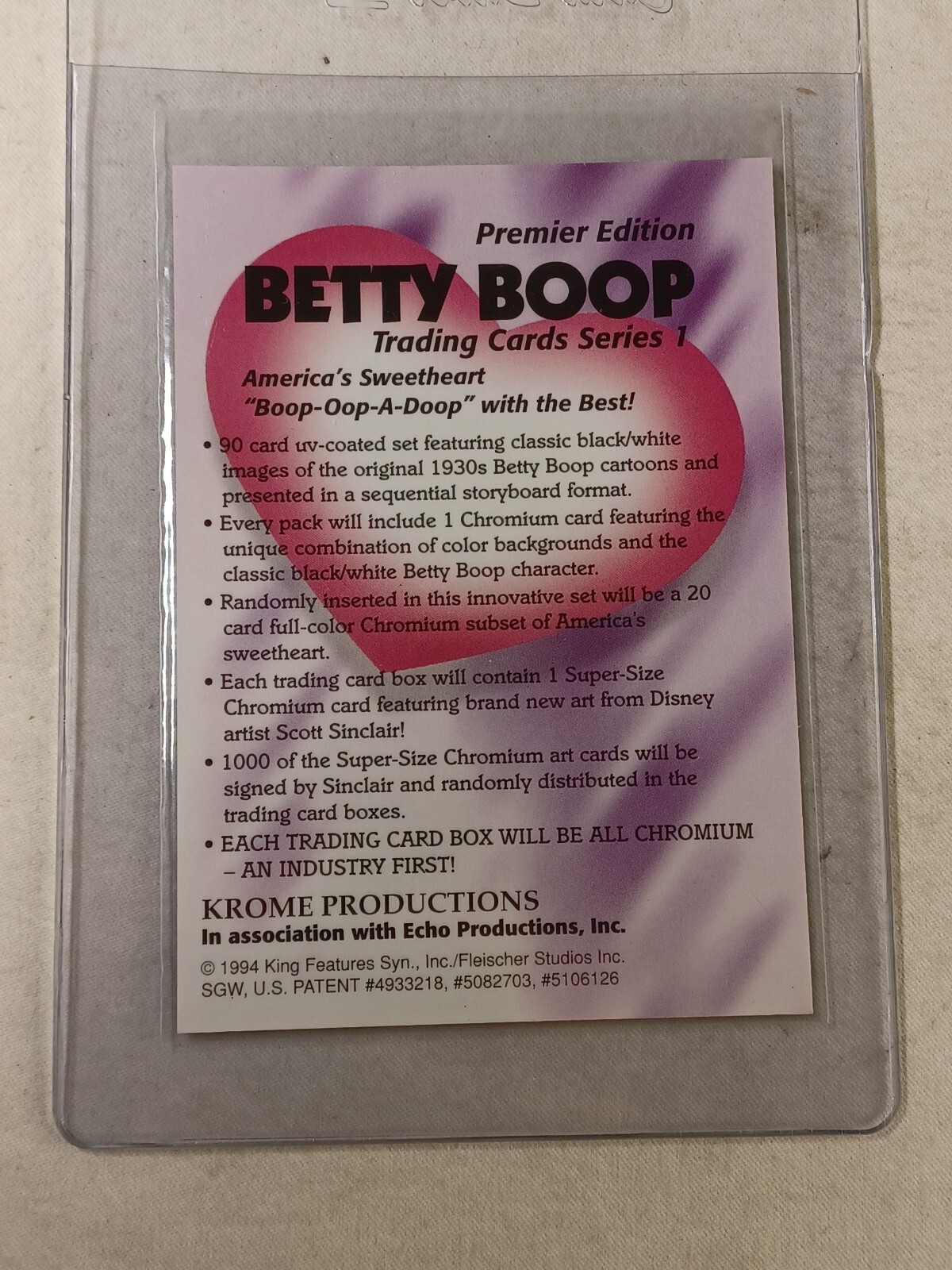 Premier Edition Betty Boop Trading Cards Series 1 Krome Promo Card 1994 ...