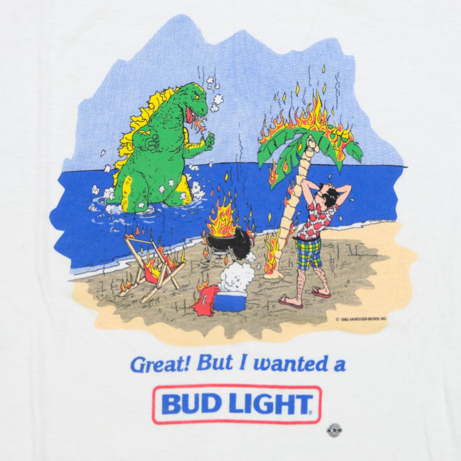 Rare VTG Great But I Wanted A Bud Light 1990 Godzilla… - Gem