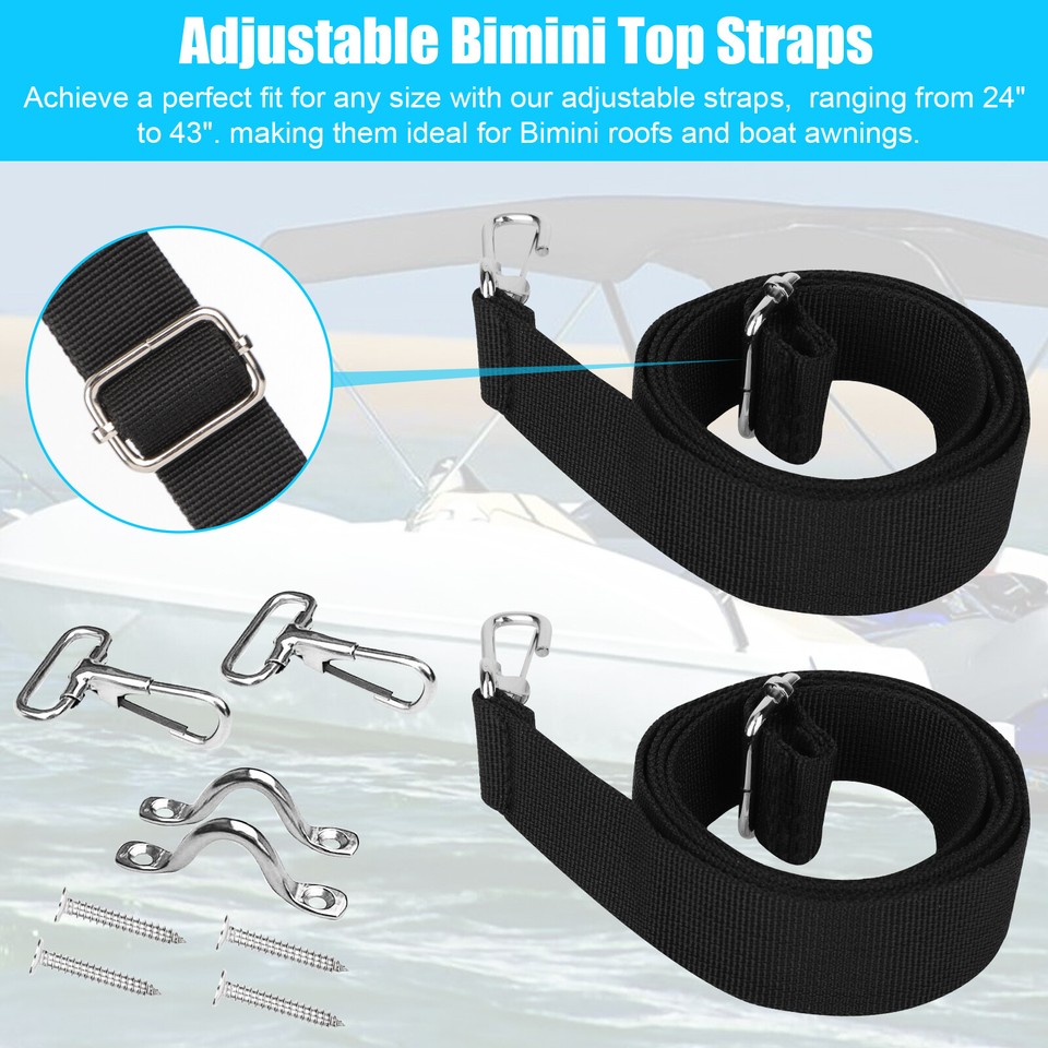 2PCS Adjustable Bimini Top Tie Down Webbing Straps with Loop Snap Hooks ...