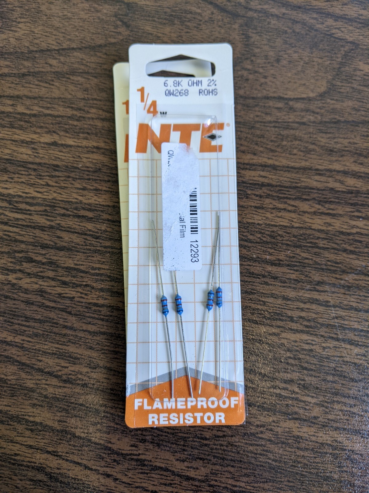 NTE Electronics QW268 Metal Film Flameproof Resistor, 6.8 Kohm Resistor ...