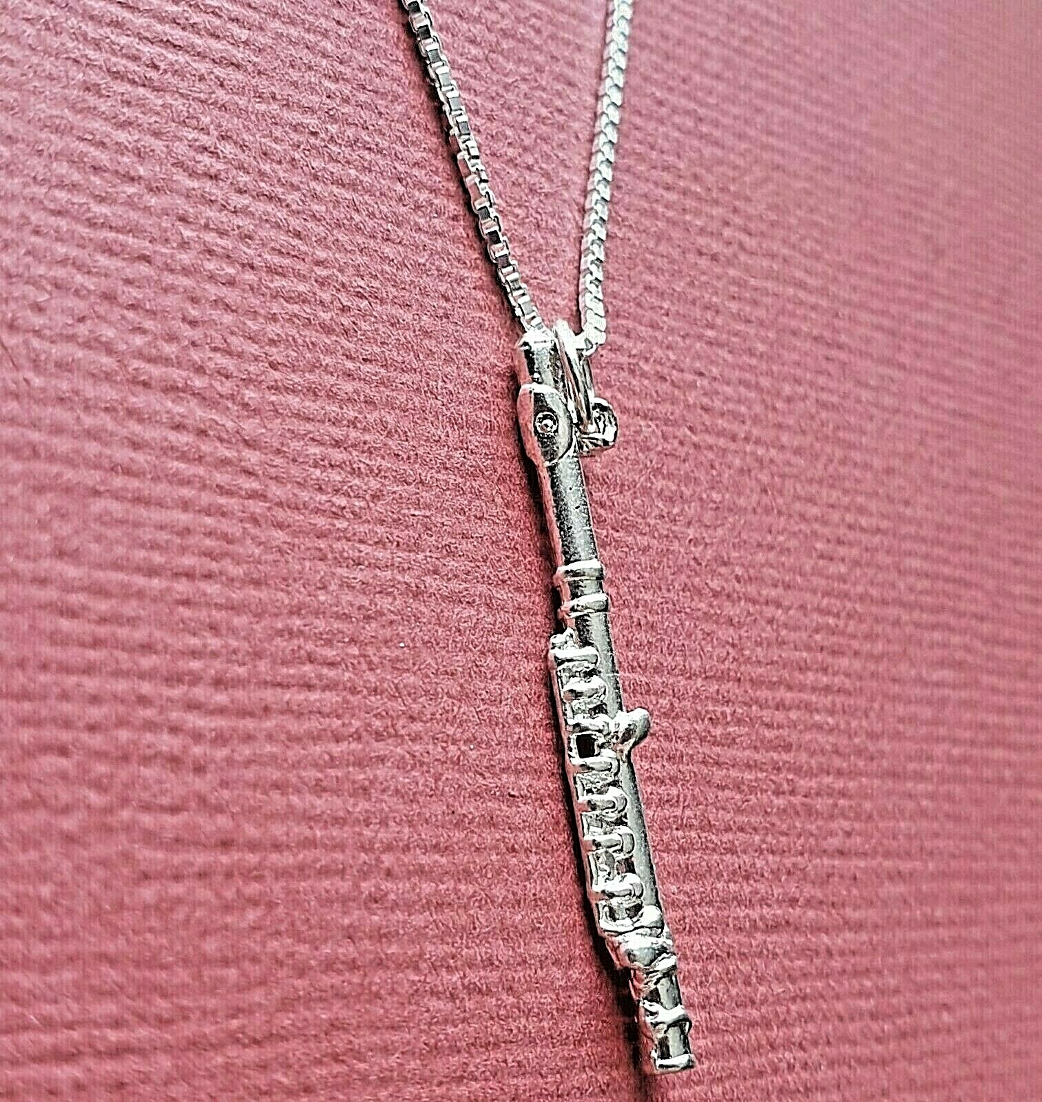 Sterling Silver Flute Necklace Solid 925 Charm Pendant and Chain Gift ...