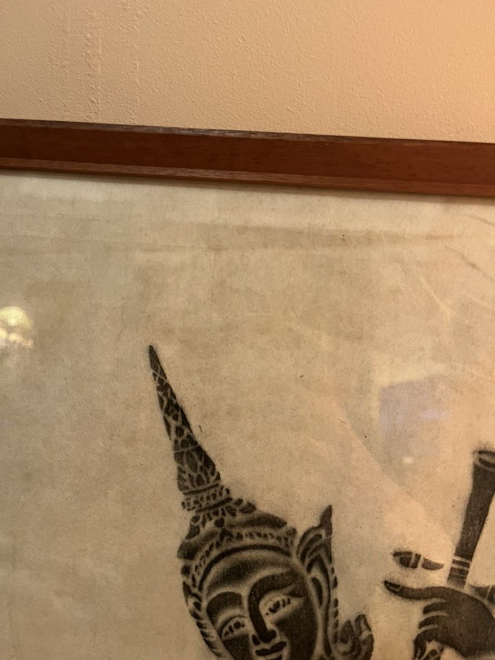 MCM Vintage Thai Temple Rice Paper Rubbing Print Art Wall Hanging ...