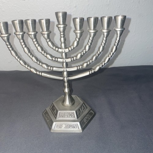 Menorah Friends of Zion 9 Candle Holder Pewter 7" H X 6 1/2" W * | eBay