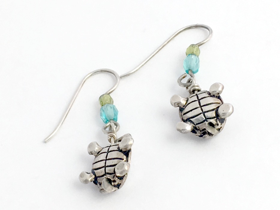 Pewter & Sterling silver medium 3-D turtle earrings-ocean -turtles,reptile,glass | eBay