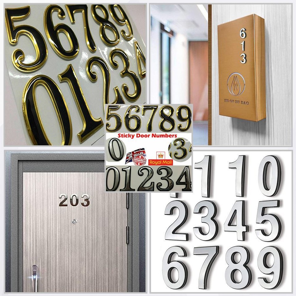 Self Adhesive Door Numbers Chrome Finish 2" Number Letter House ...