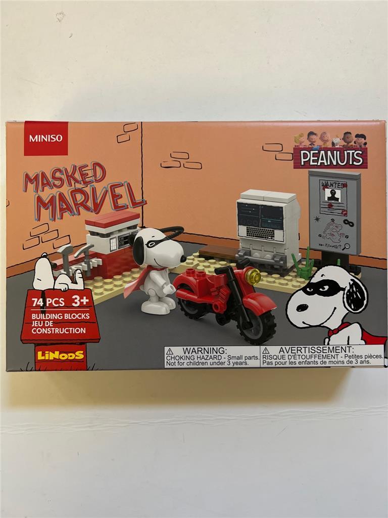 New Miniso Peanuts SNOOPY Masked Marvel Building Blocks 74 PCS 3 ...