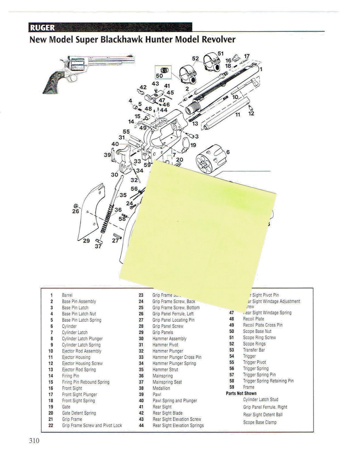 RUGER NEW MODELS SA, SUP. BLACKHAWK REVOLVER EXPLODED VIEW/PARTS LIST ...