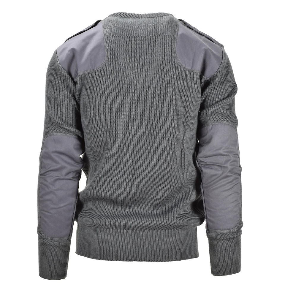 Italian Military pullover gray wool commando V-neck sweater reinforced ...