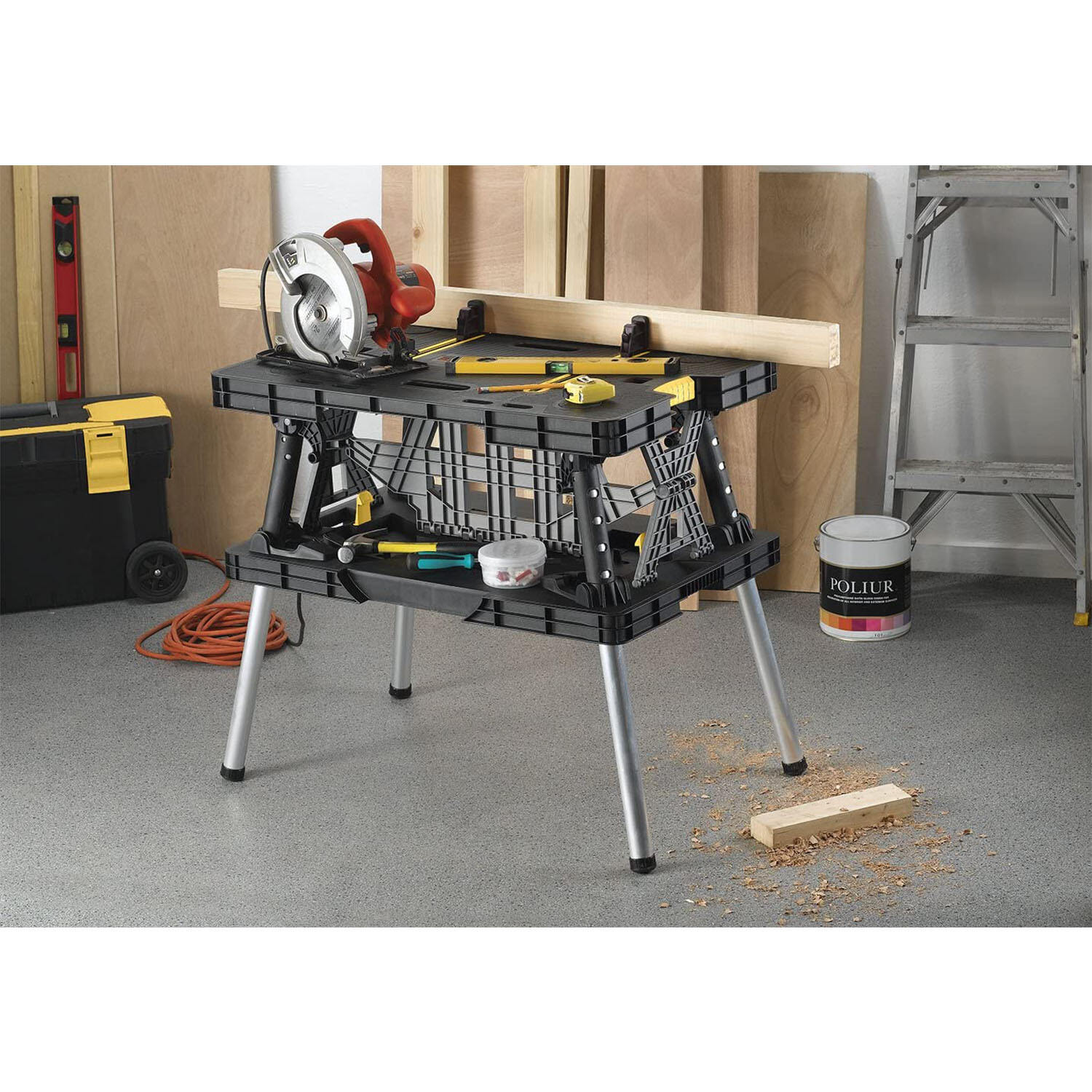 Keter Portable Folding Table Tool Storage Stand Workbench w/ Clamps ...