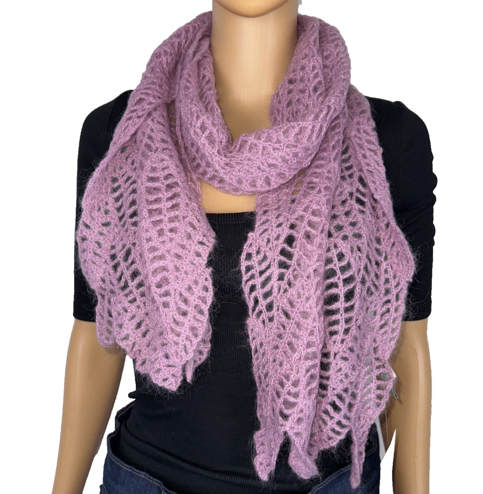 J Jill Open Lace Knit Scarf Wrap Womens Lavender Purple Flirty Mohair ...