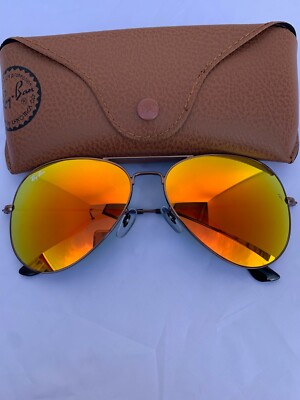 Ray-Ban Aviator Sunglasses Bronze Frame Red Orange Flash Lens RB3026 ...