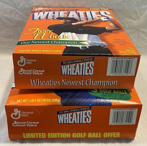 LOT OF 2 VINTAGE 1998 SEALED TIGER WOODS WHEATIES CEREAL BOXES UNOPENED ...