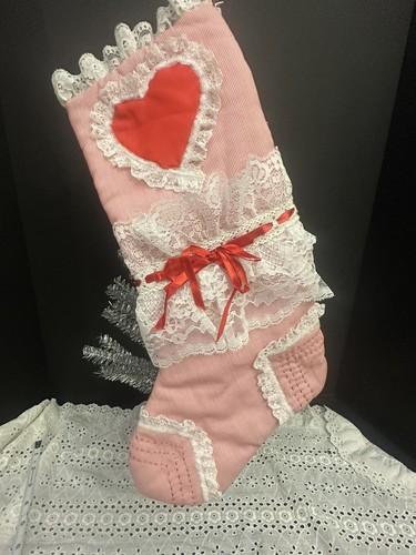 Vintage Handmade Red And White Quilted Heart Christmas Stocking | eBay