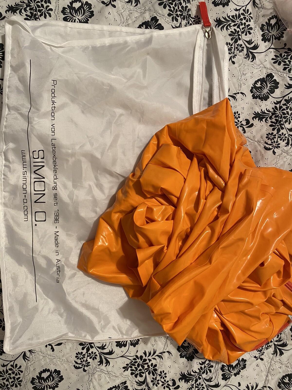 simon o latex catsuit small orange individual collection | eBay UK