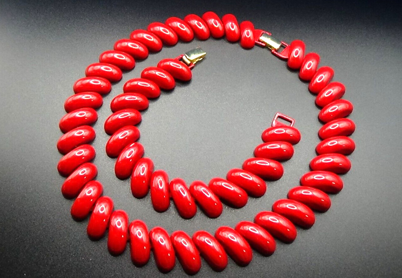 Vintage NAPIER Curved Red Link Enamel Collar Necklace… - Gem