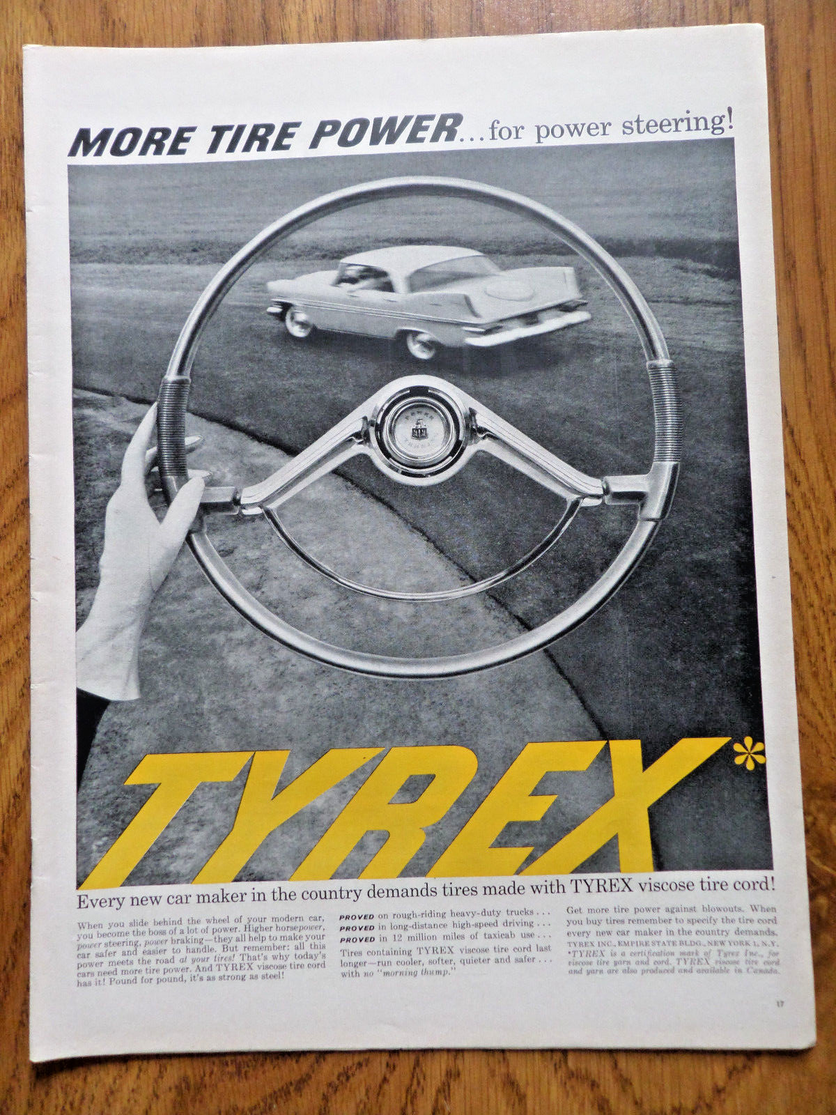 1959 Tyrex Tires Ad More Tire Power Steering Plymouth Sport Fury | eBay