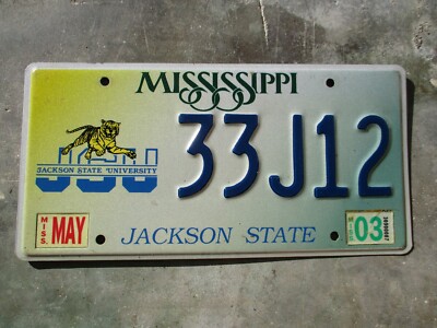 Mississippi 2003 Jackson State University license plate # 33J12 | eBay