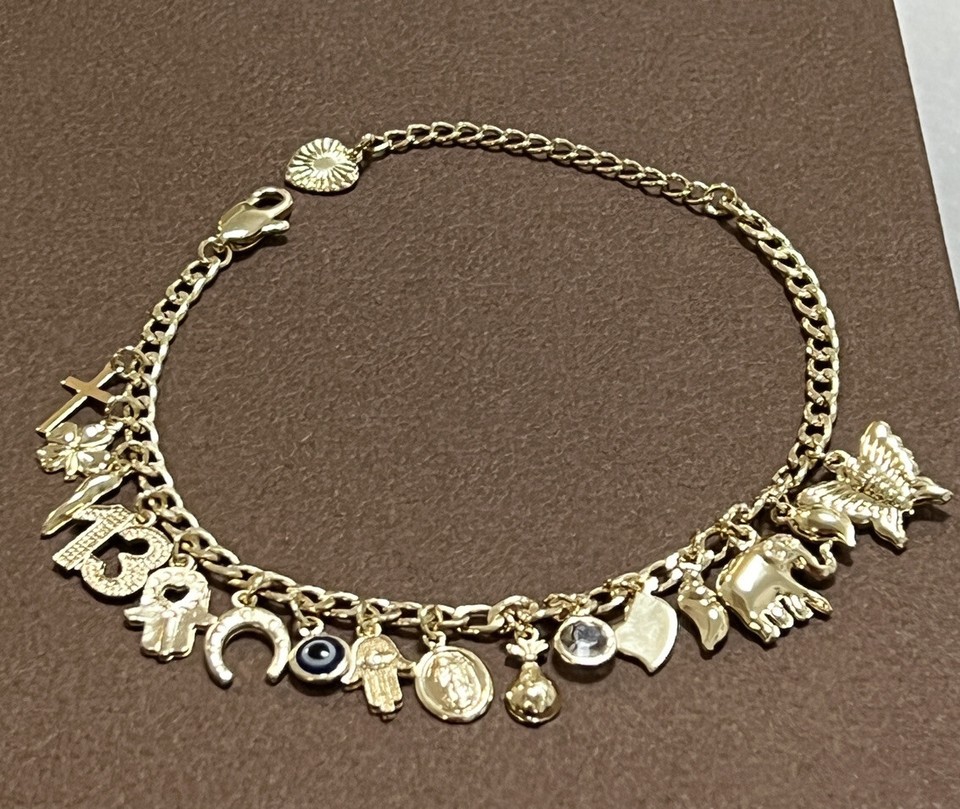 Charm Bracelets,14K Gold Lucky Charms , 13,clover,butterfly,Italian ...