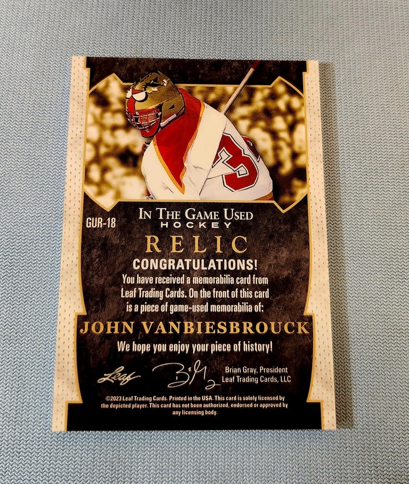 John Vanbiesbrouck 2023 Leaf ITG GAME USED Relic # /45 Florida Panthers ...