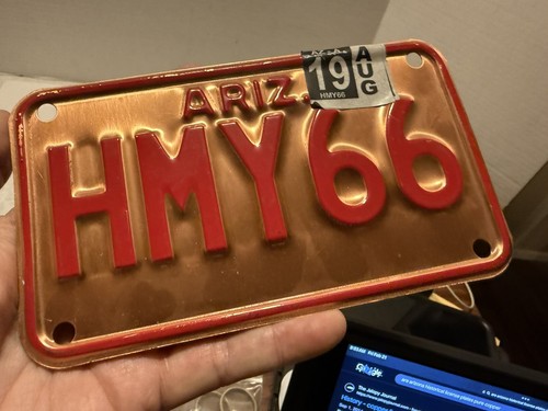 Vintage Arizona Motorcycle License Plate Copper Plated HMY 66 | eBay