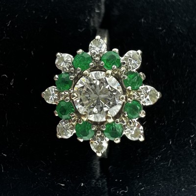 18K White Gold Emerald Diamond Cluster Cocktail Ring-JABEL-Vintage- 2/3 ...