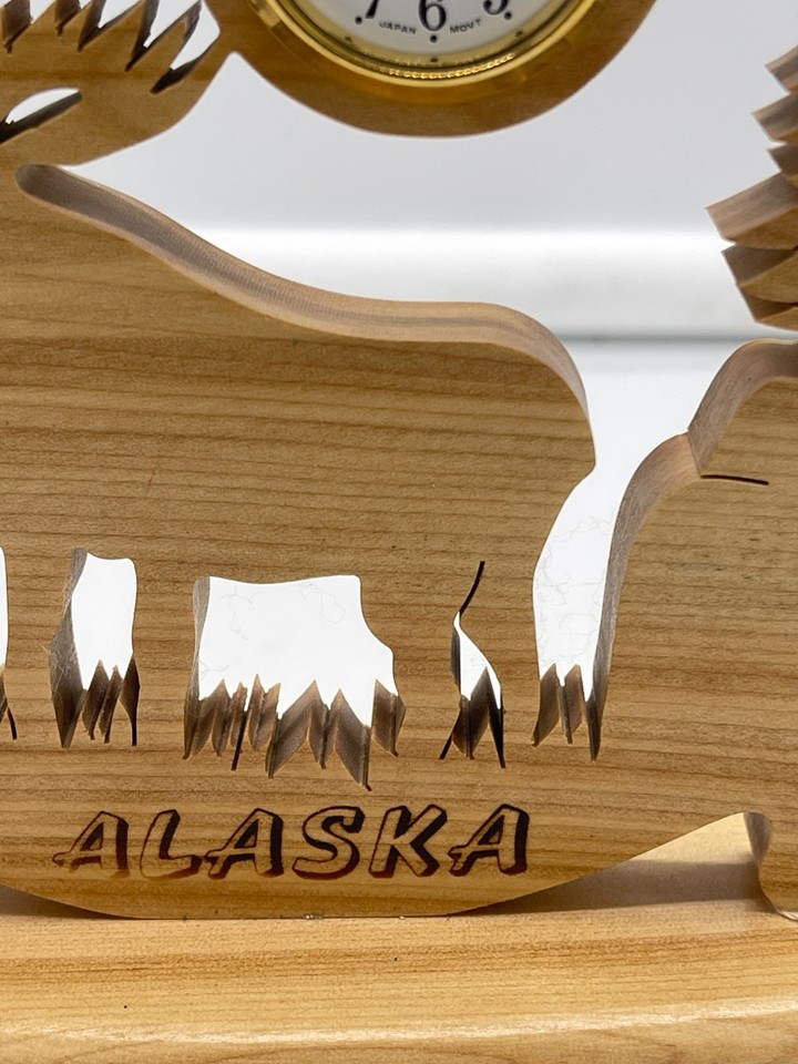 Laser Cut Wood Moose Desk Clock Alaska Souvenir | eBay