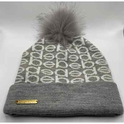 Bebe Winter Hat Pom Ski Gray Cap with Gold Detailing | eBay