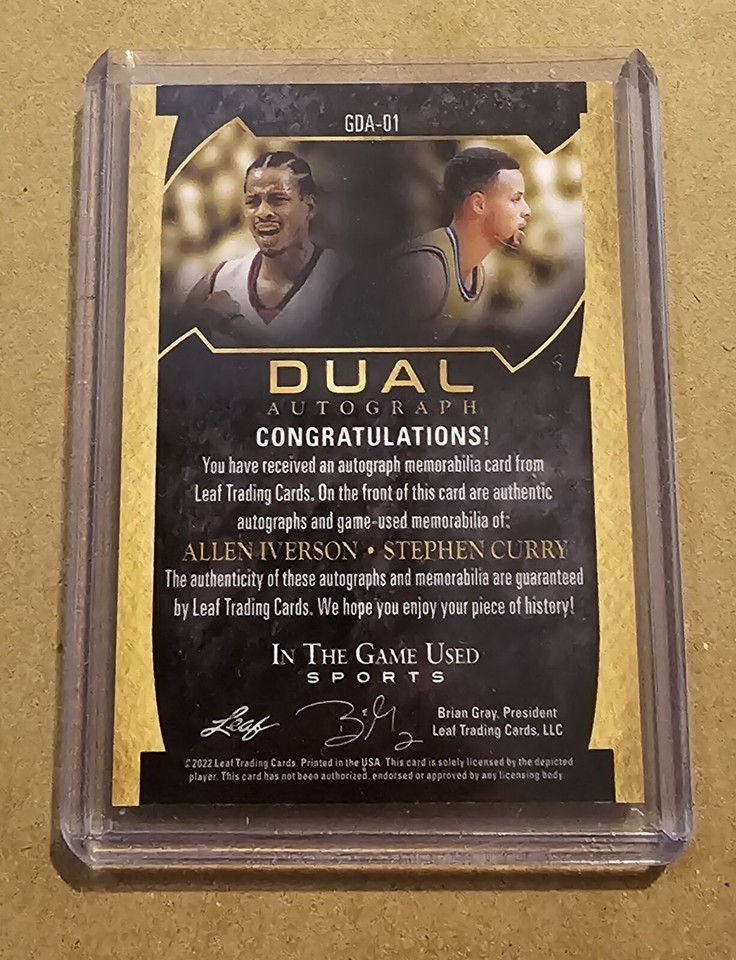 2022 Leaf In The Game Used Allen Iverson Step Curry Dual Auto Relic ...