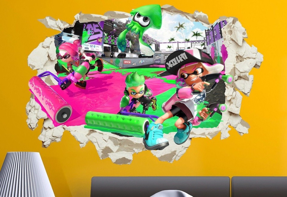 Splatoon Wall Sticker Smashed 3D Crack Kids Bedroom Decal Gift Game ...