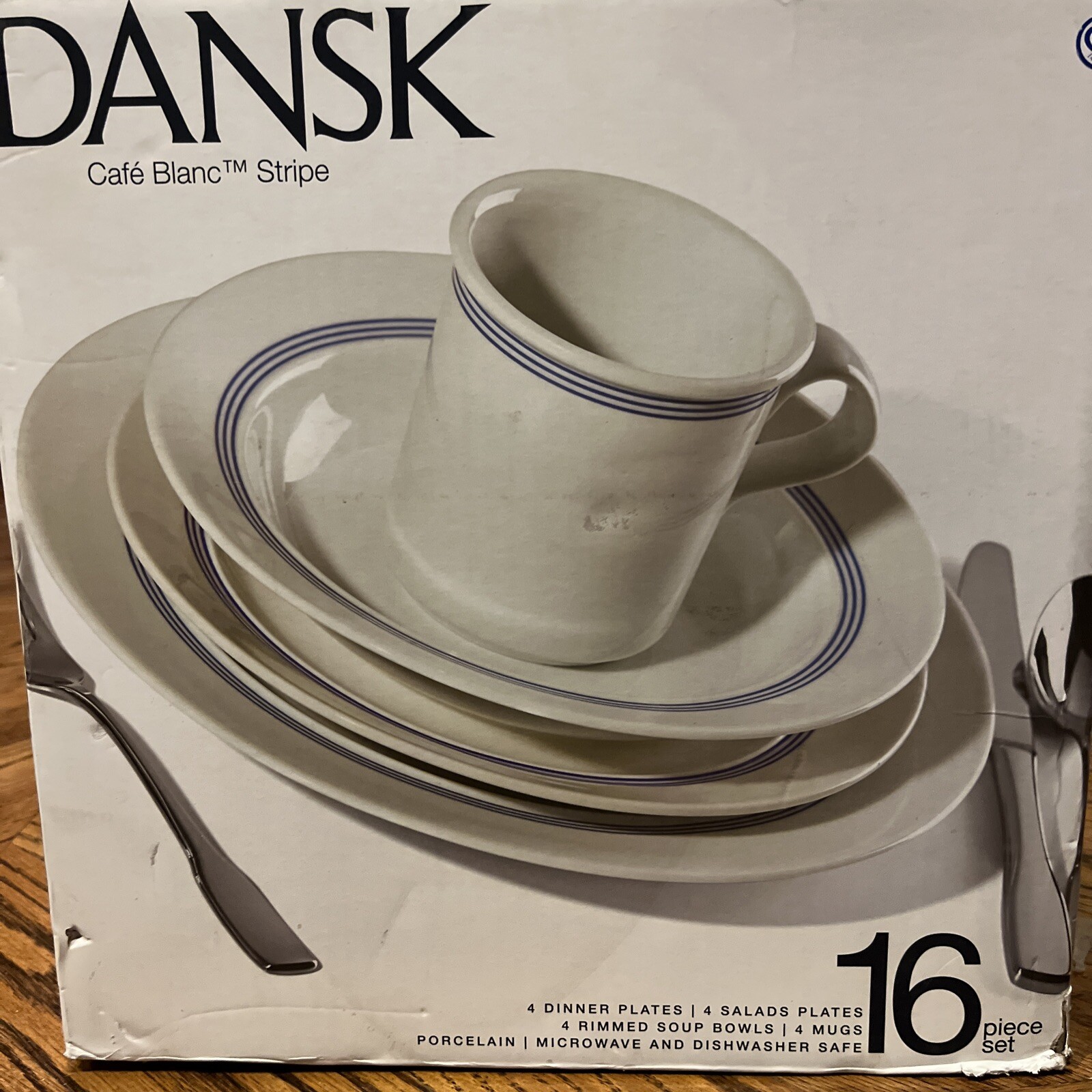 Dansk Cafe Blanc Blue Stripe 16 Piece Porcelain Dish Set by Niels ...