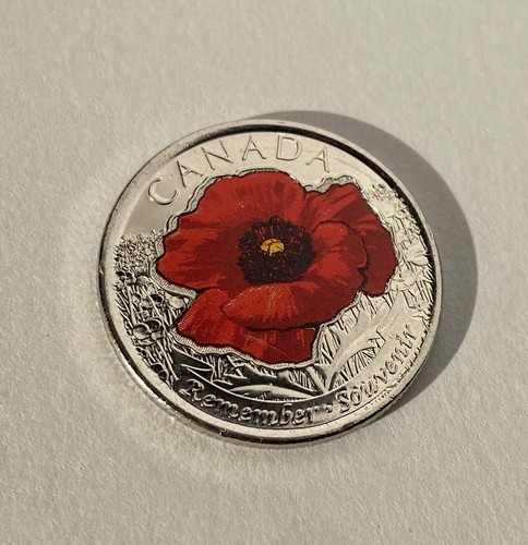Canada 2015 Remembrance Day Flanders Field Big Poppy Coloured 25 Cent ...