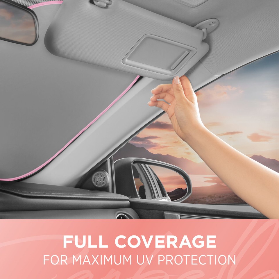 2PC Metallic Pink Premium Reflective Polyester Pop Up Car Windshield ...