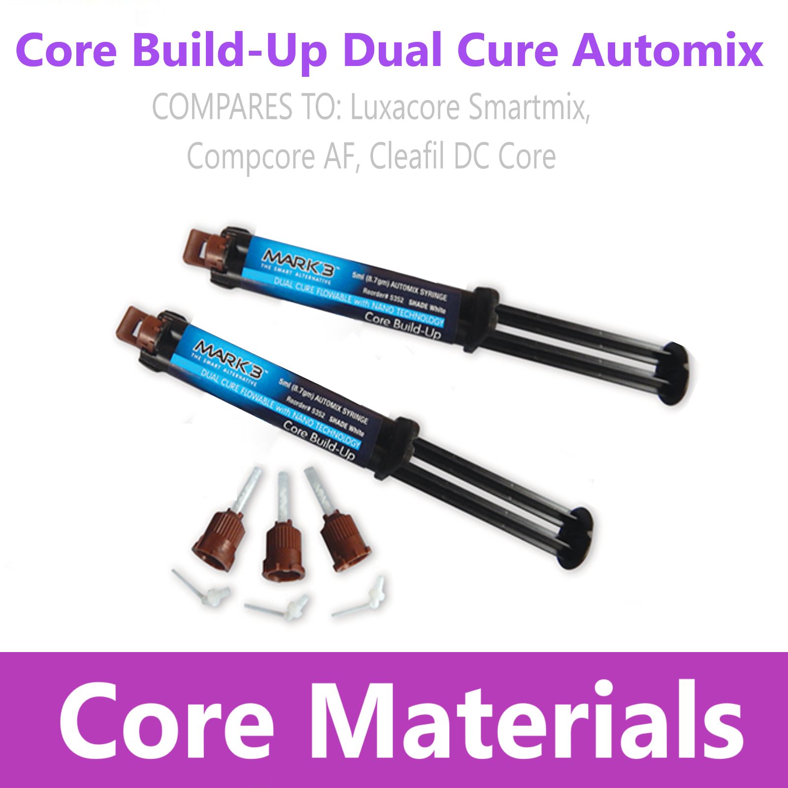 Dental Core Build-Up Material Dual Cure Automix Syr 1-2/pk Shade: A3 ...